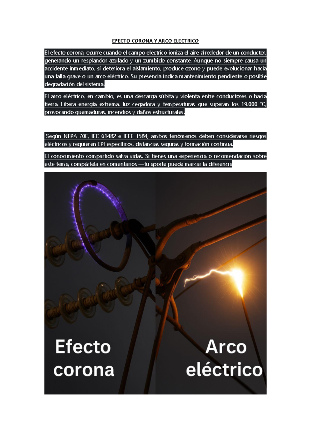 Efecto Corona y Arco Eléctrico: Riesgos y Prevención (EF-101) - Studocu