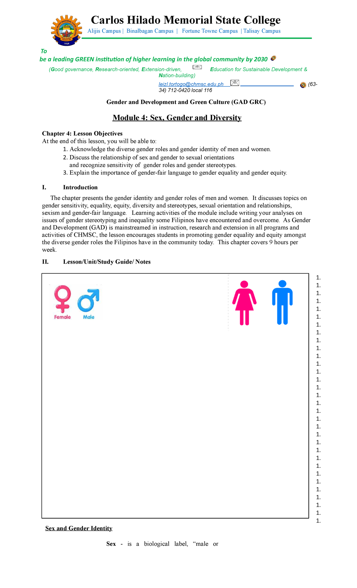 502544555 Module 4 Sex Gender and Diversity - To be a leading GREEN ...