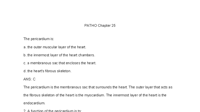 PATHO Chapter 25: Understanding the Pericardium and Cardiac Function ...