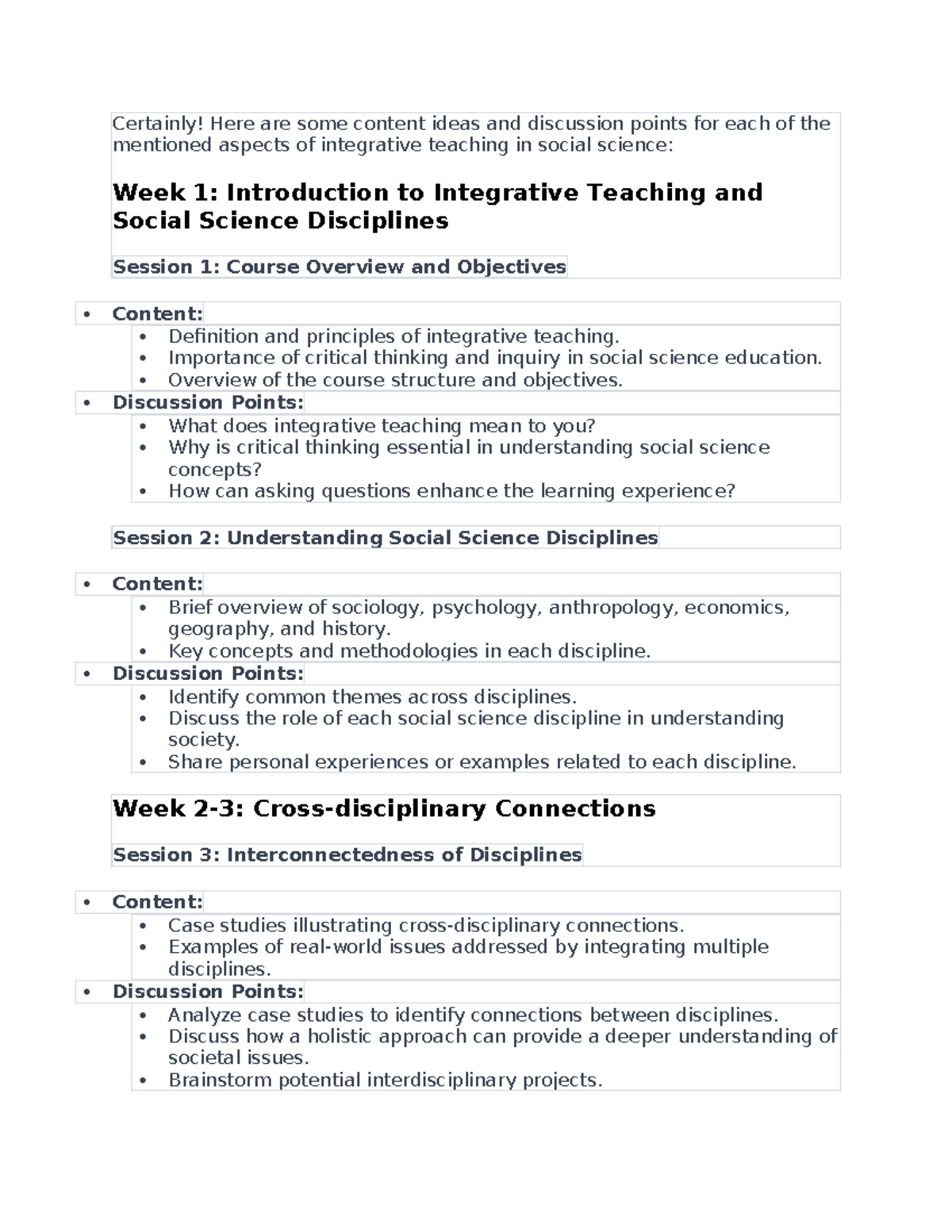 SS 20 Lecture Notes Summary: Integrative Teaching in Social Science ...
