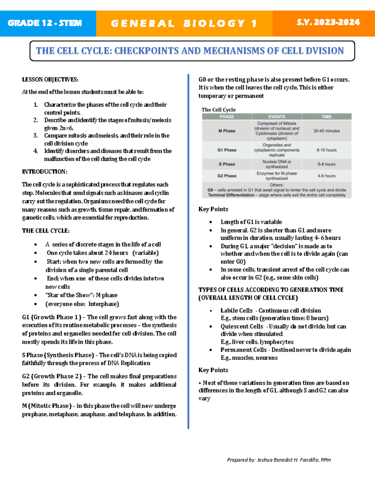 GEN BIO 1: Lesson on Cell Cycle and Division Mechanisms - Studocu
