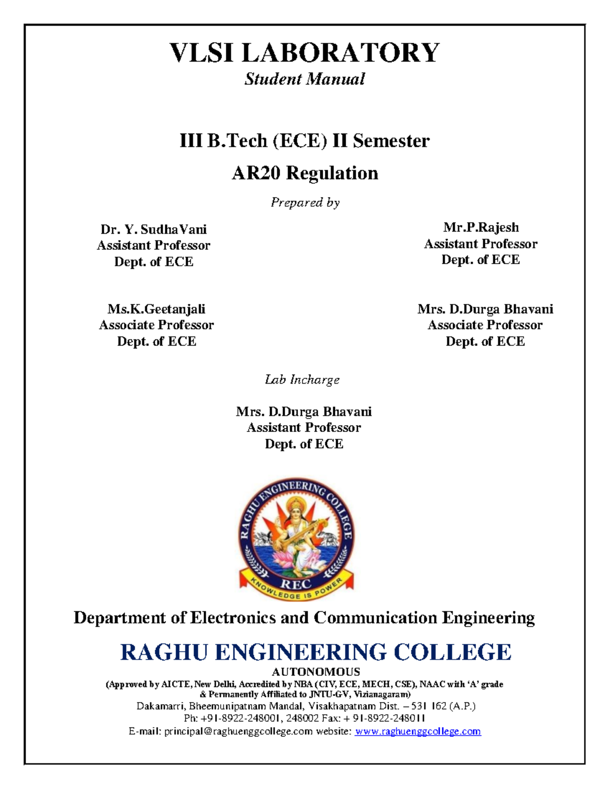 Finalized VLSI Lab Manual for B.Tech (ECE) II Sem AR20 - Studocu