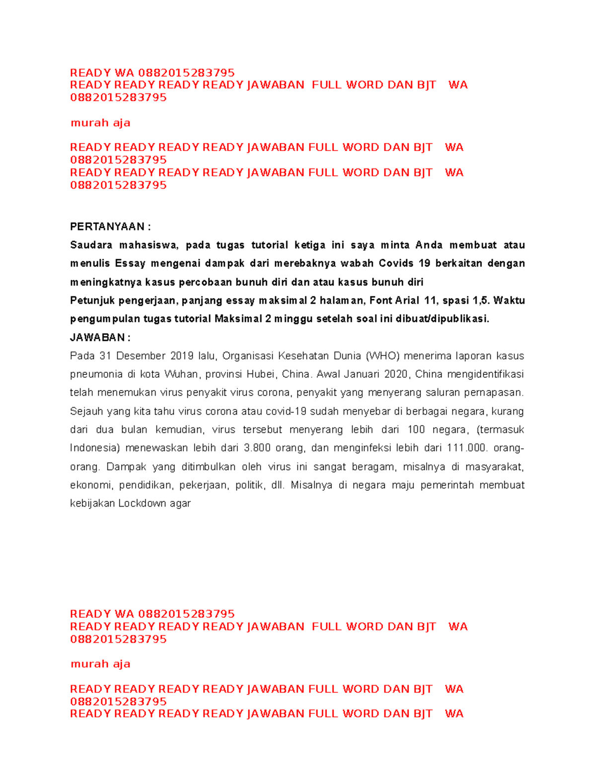 Essay Tugas Tutorial 3: Dampak Wabah COVID-19 pada Kasus Bunuh Diri (SOS4302) - Studocu