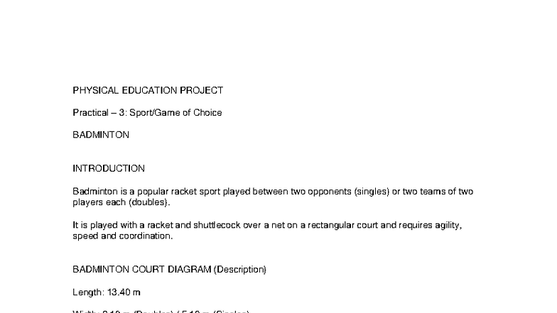 BADMINTON PROJECT: Practical 3 Overview and Rules - Studocu