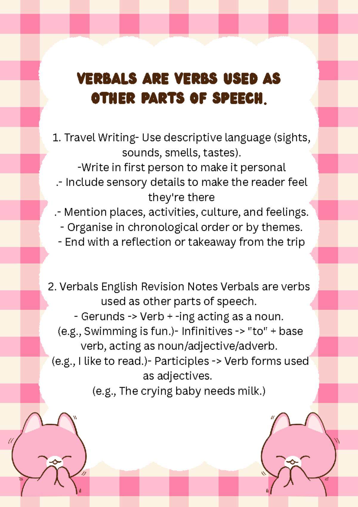 ENG 101: Verbals and Descriptive Language Revision Notes - Studocu