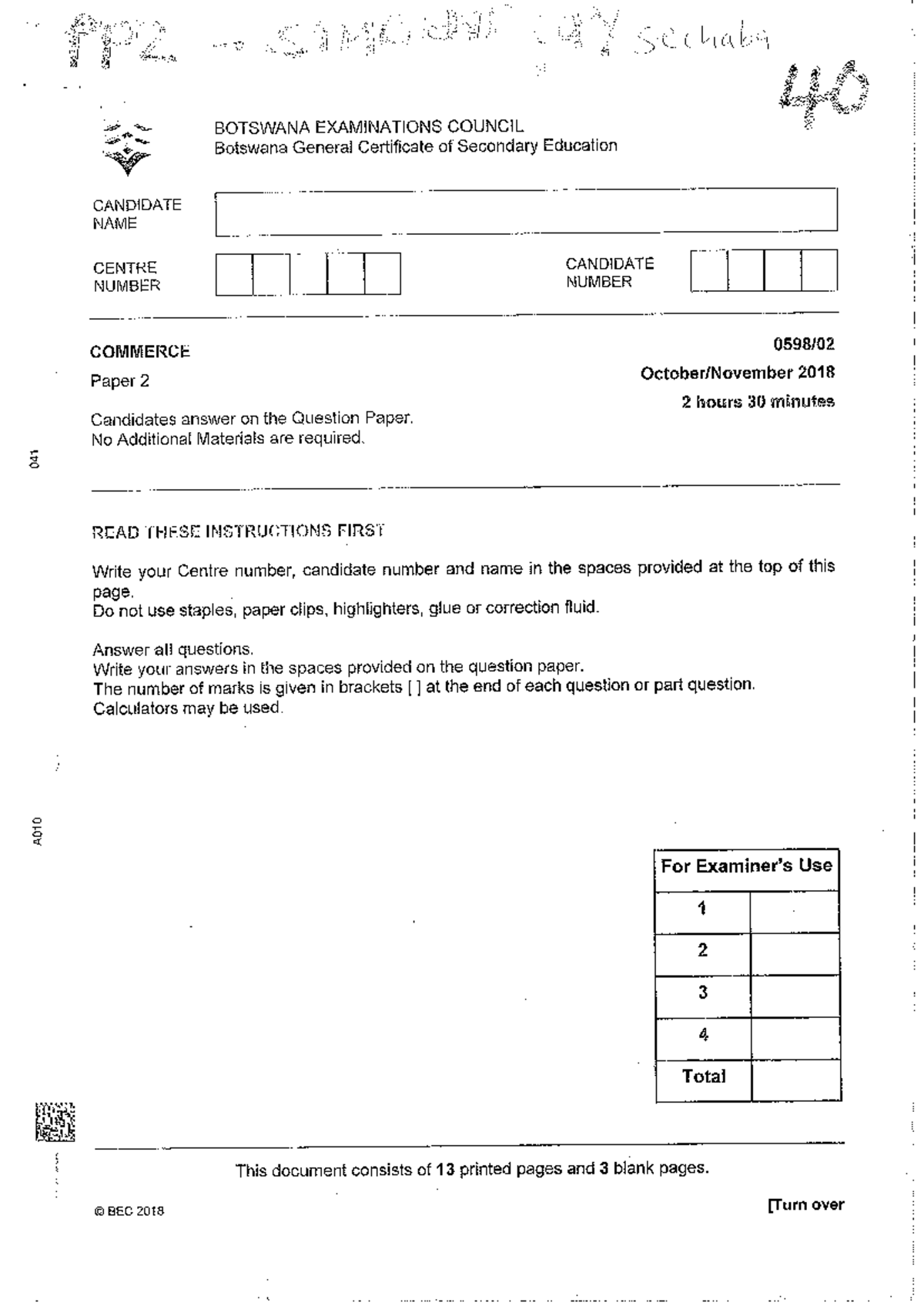 BGCSE Commerce Past Exam Papers & Notes (PP2) 2018-2005 - Studocu