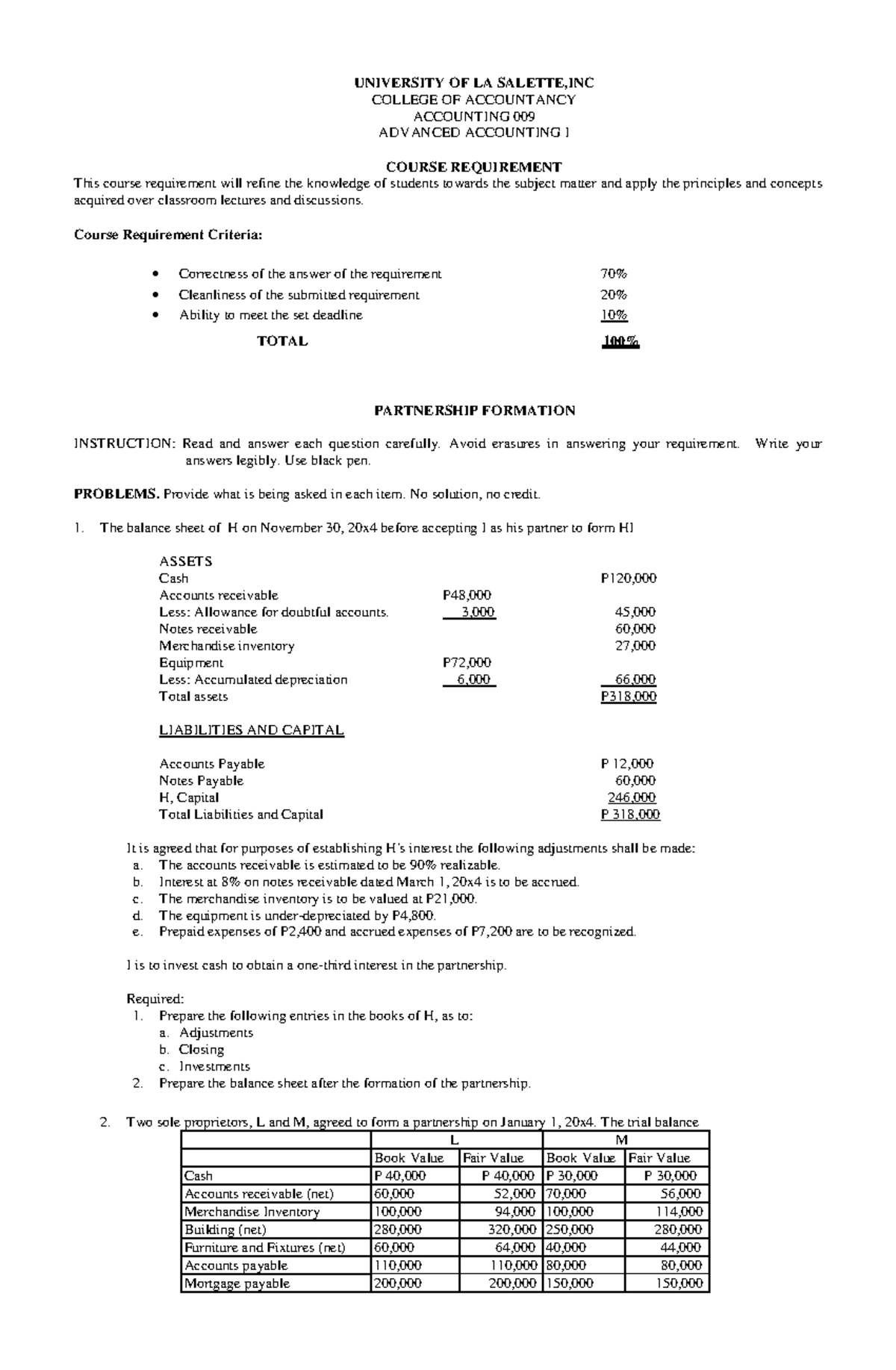 Pdfcoffee - PARTNERSHIP - UNIVERSITY OF LA SALETTE,INC COLLEGE OF ACCOUNTANCY ACCOUNTING 009 ...