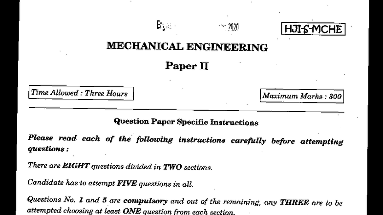 M EN P2-ESEM-20-QP: Mechanical Engineering Paper II Exam Questions ...
