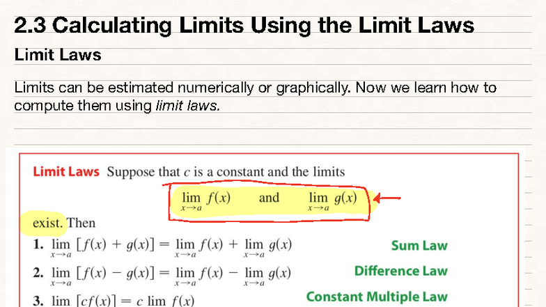 Calculating Limits Using Limit Laws - MATH 15 Final Exam Notes - Studocu