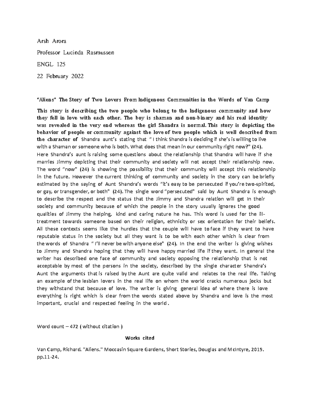 Essay: Analysis of "Aliens" - ENGL 125 Written Work - Studocu