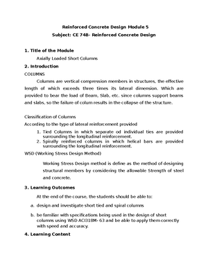 Axially Loaded Columns - BS Civil Engineering - Studocu