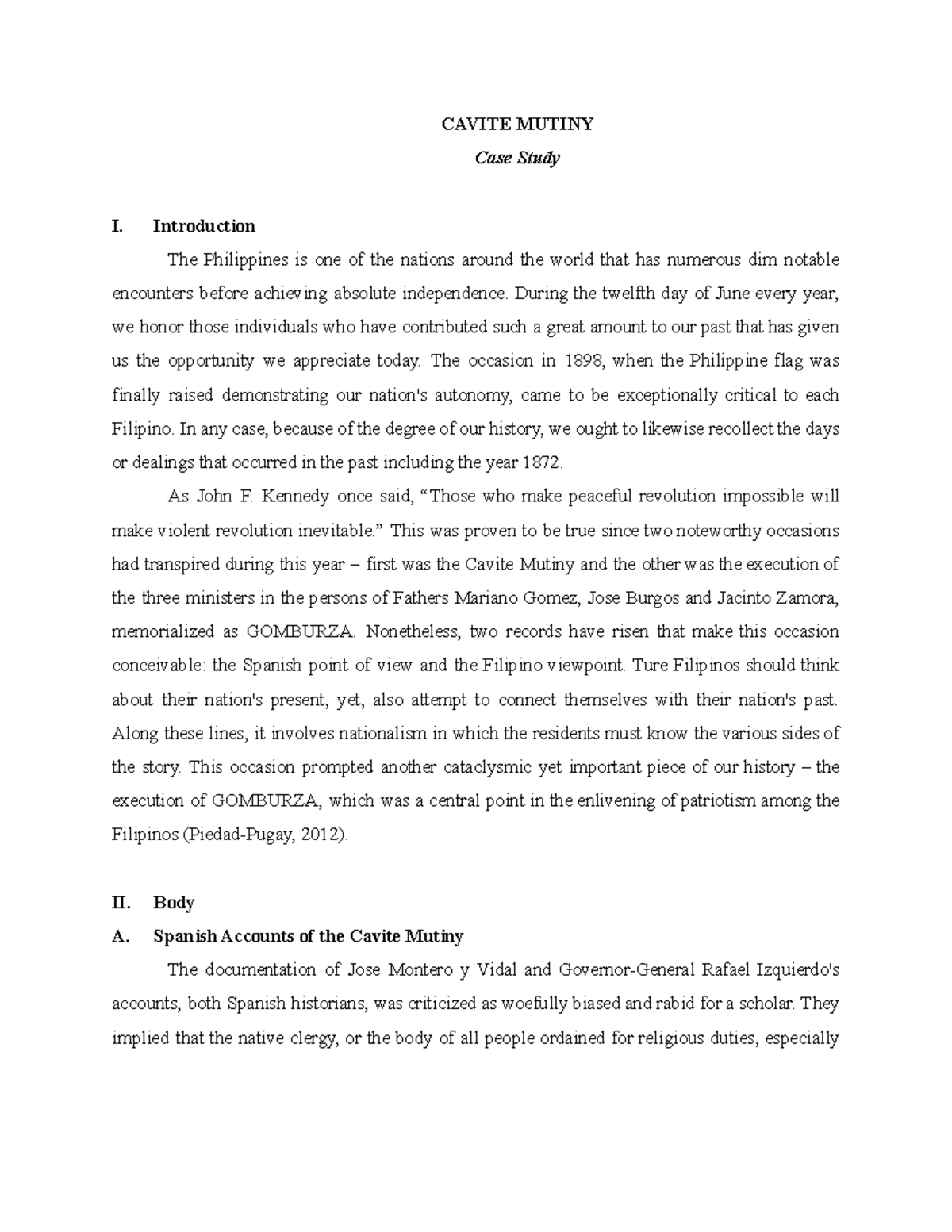 CAVITE MUTINY Case Study: Perspectives and Impacts of 1872 - Studocu