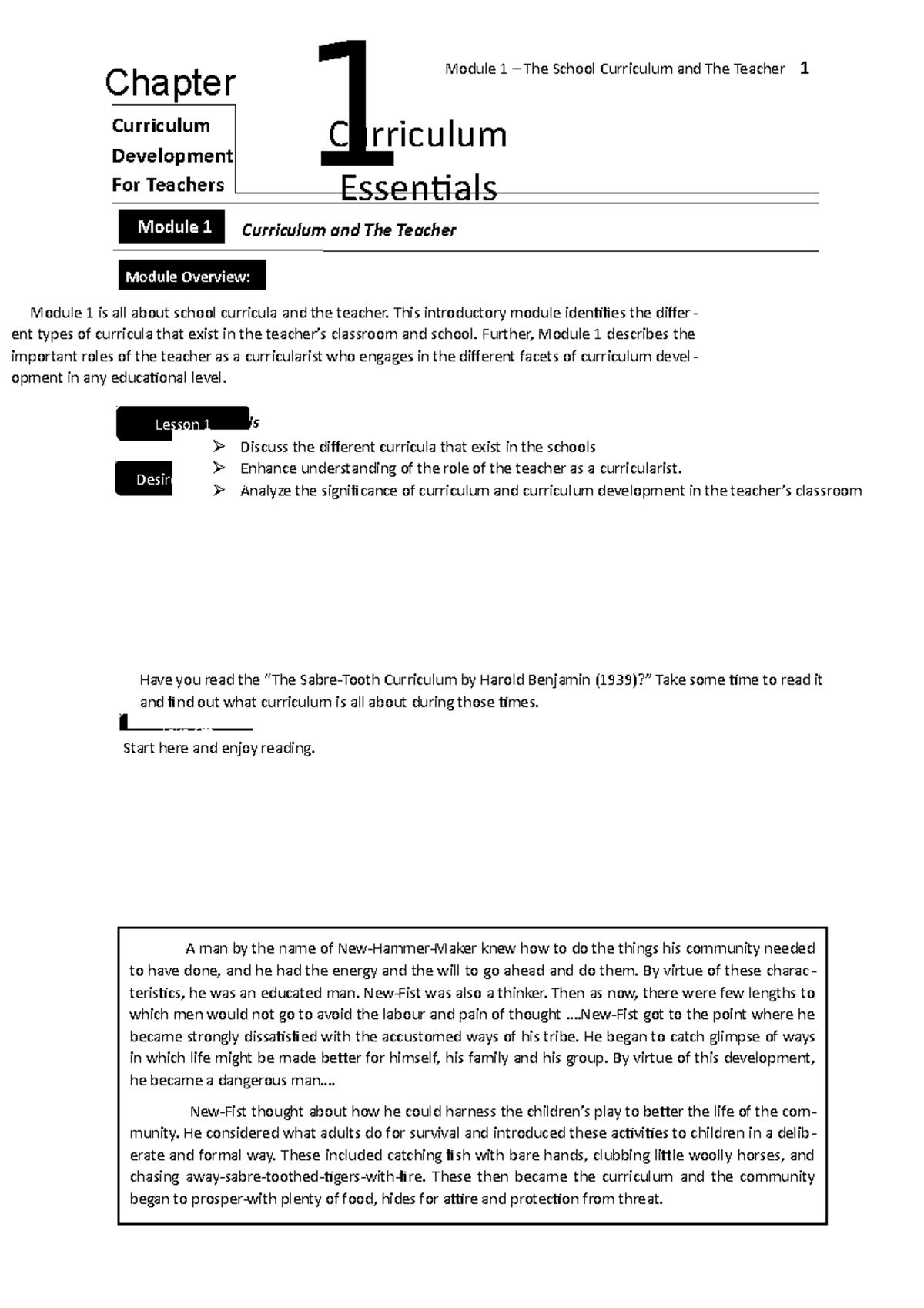 Module 1 Curriculum and the Teacher – Lesson Insights and Roles - Studocu