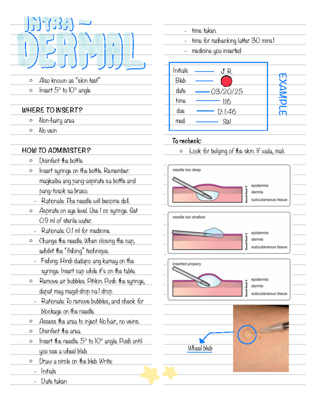 ID and IM - Notes about intradermal and intramuscular injection. - Also ...