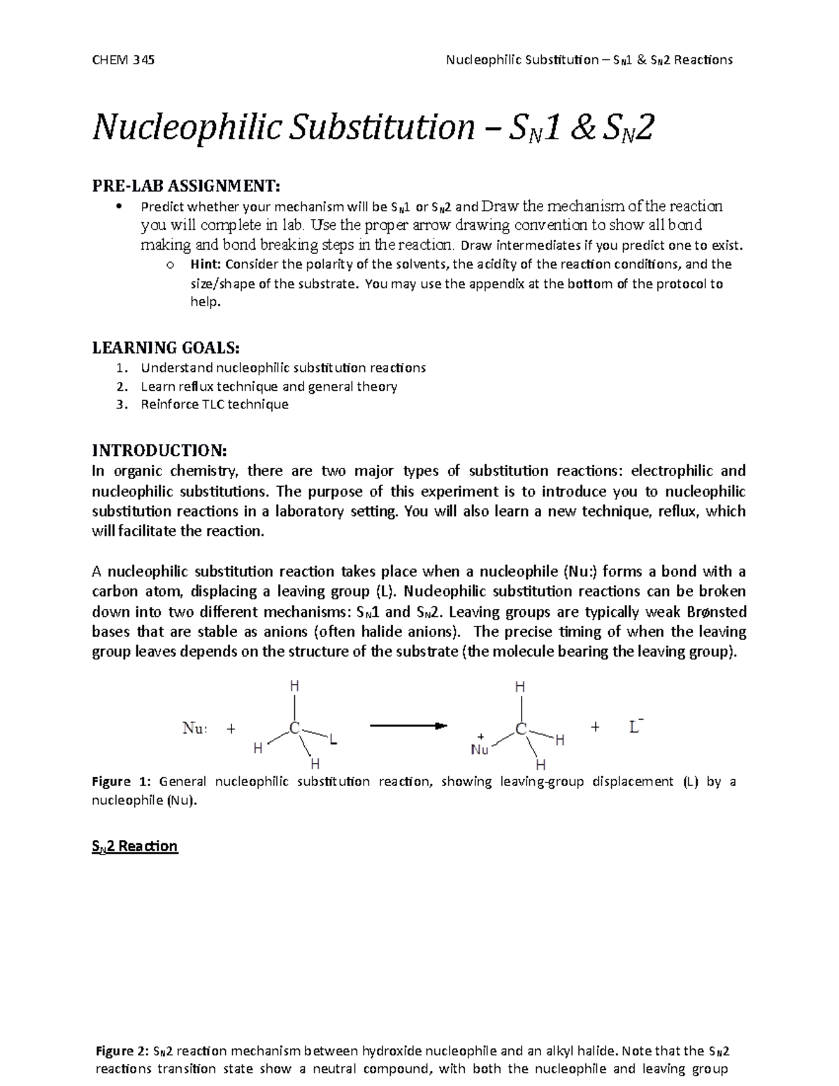 Lab 6: Nucleophilic Substitution Mechanisms - SN1 & SN2 Techniques ...