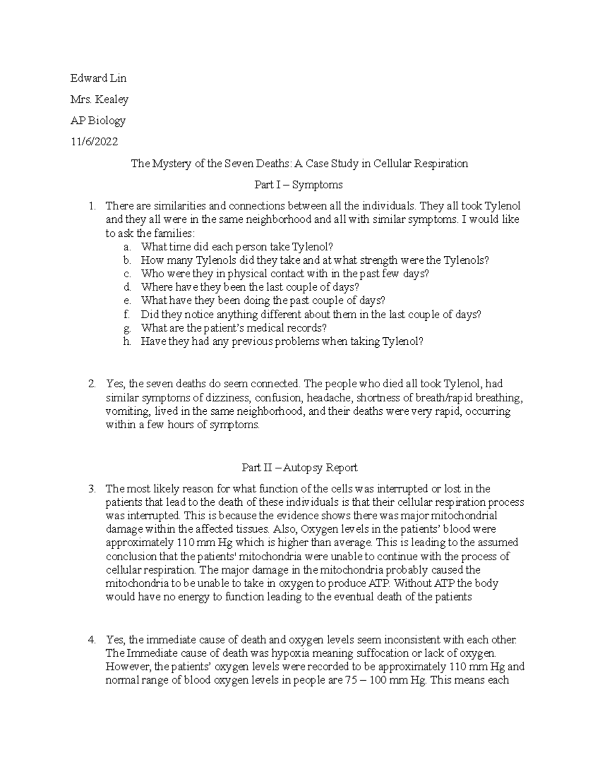 AP Bio Extra Credit: Investigating Cellular Respiration Failures - Studocu