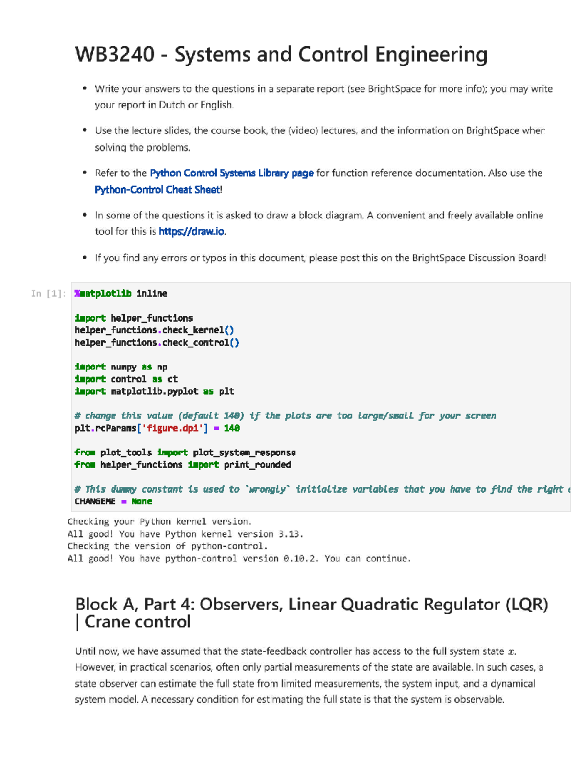 WB3240 Systems and Control Engineering: Block A, Part 4 Solutions ...