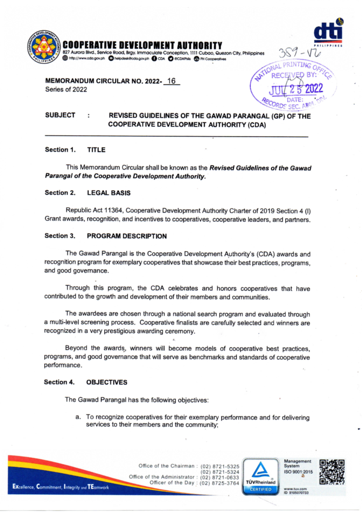 Revised Guidelines for Gawad Parangal (GP) by Cooperative Development ...