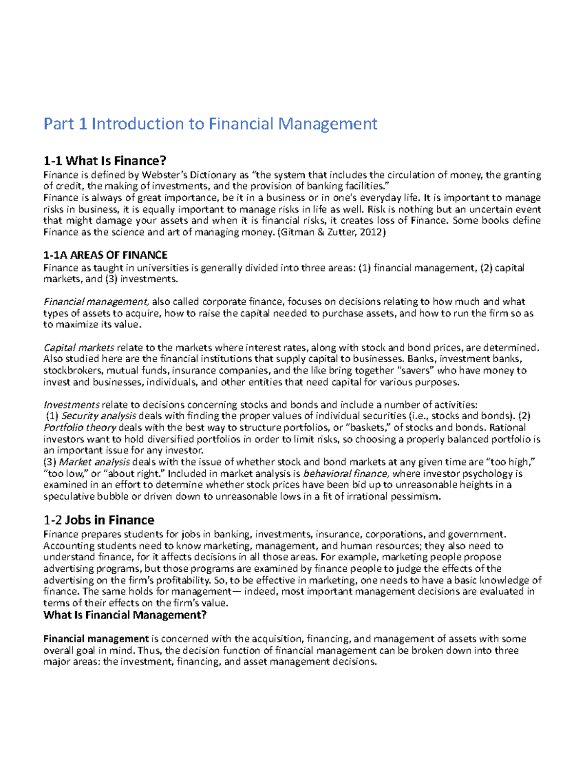 Financial Management: Introduction and Overview (FIN 101) - Studocu