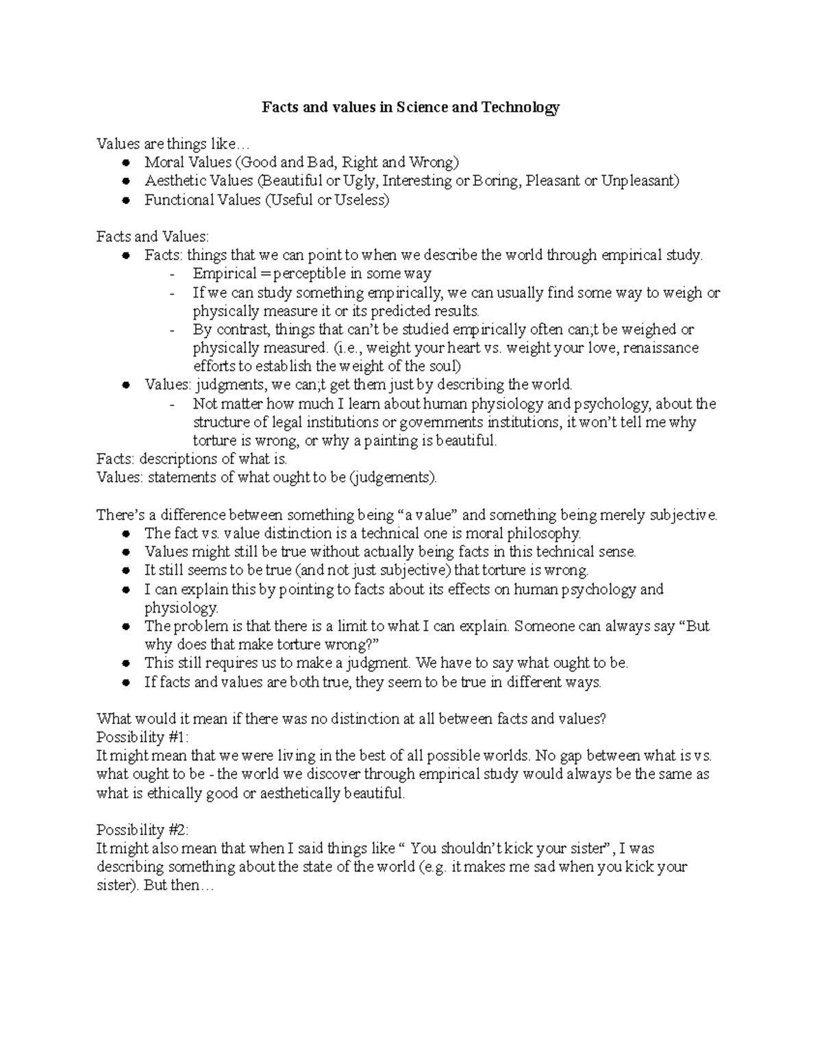 PHI 2394 Final Exam Notes: Exploring Facts and Values in Science - Studocu