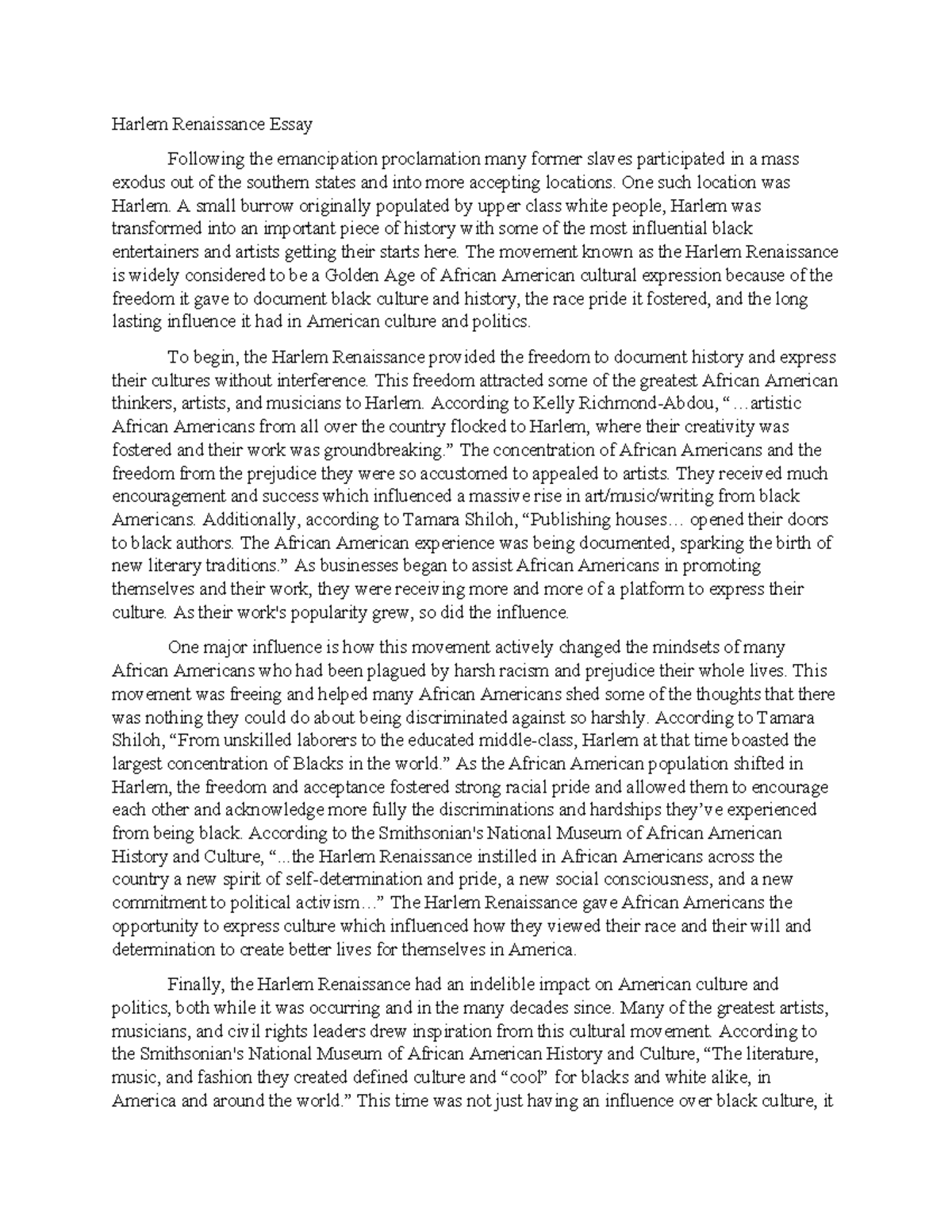 Harlem Renaissance Essay: Cultural Impact and Legacy - Studocu