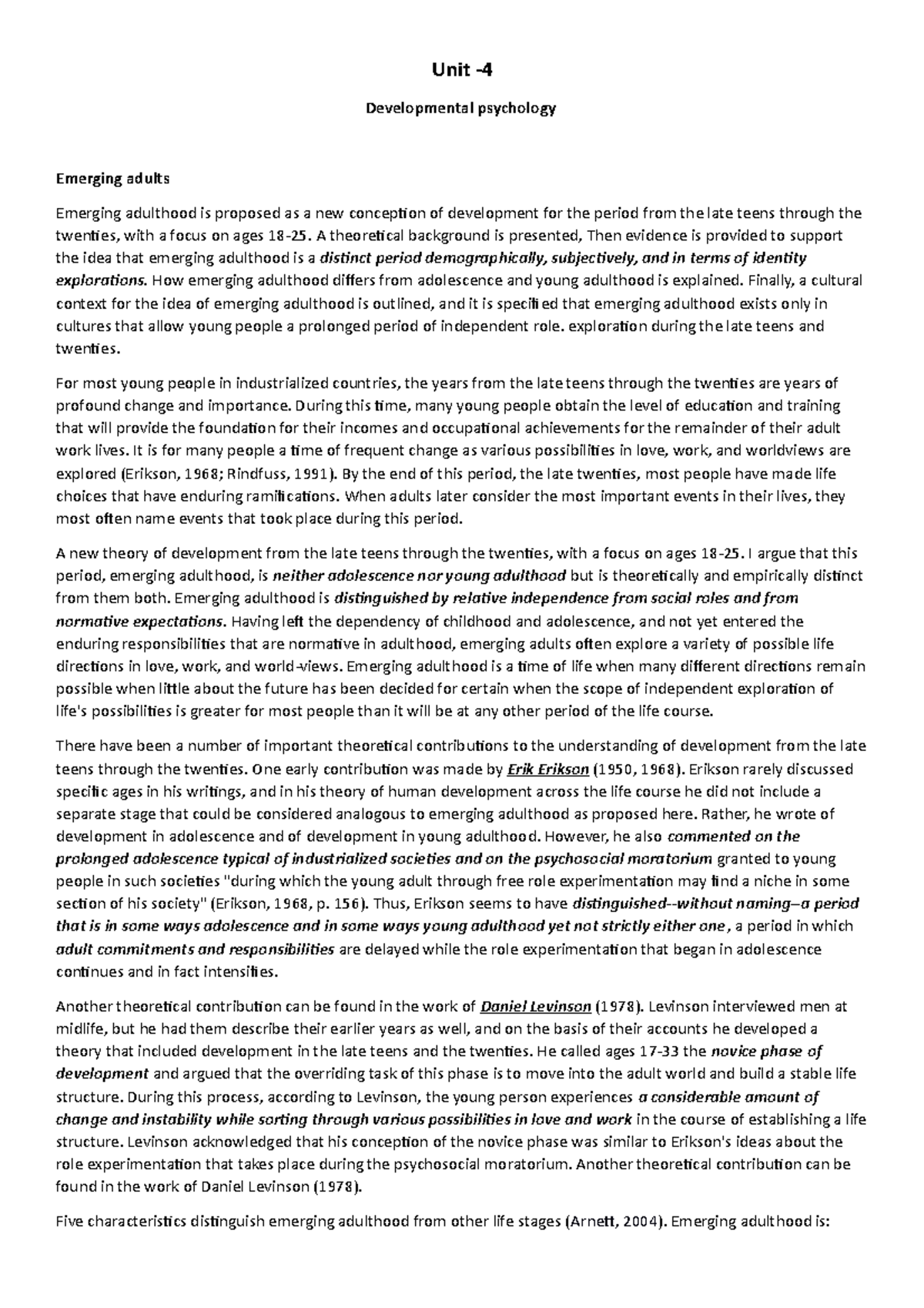 Developmental unit 4 - Unit - Developmental psychology Emerging adults ...