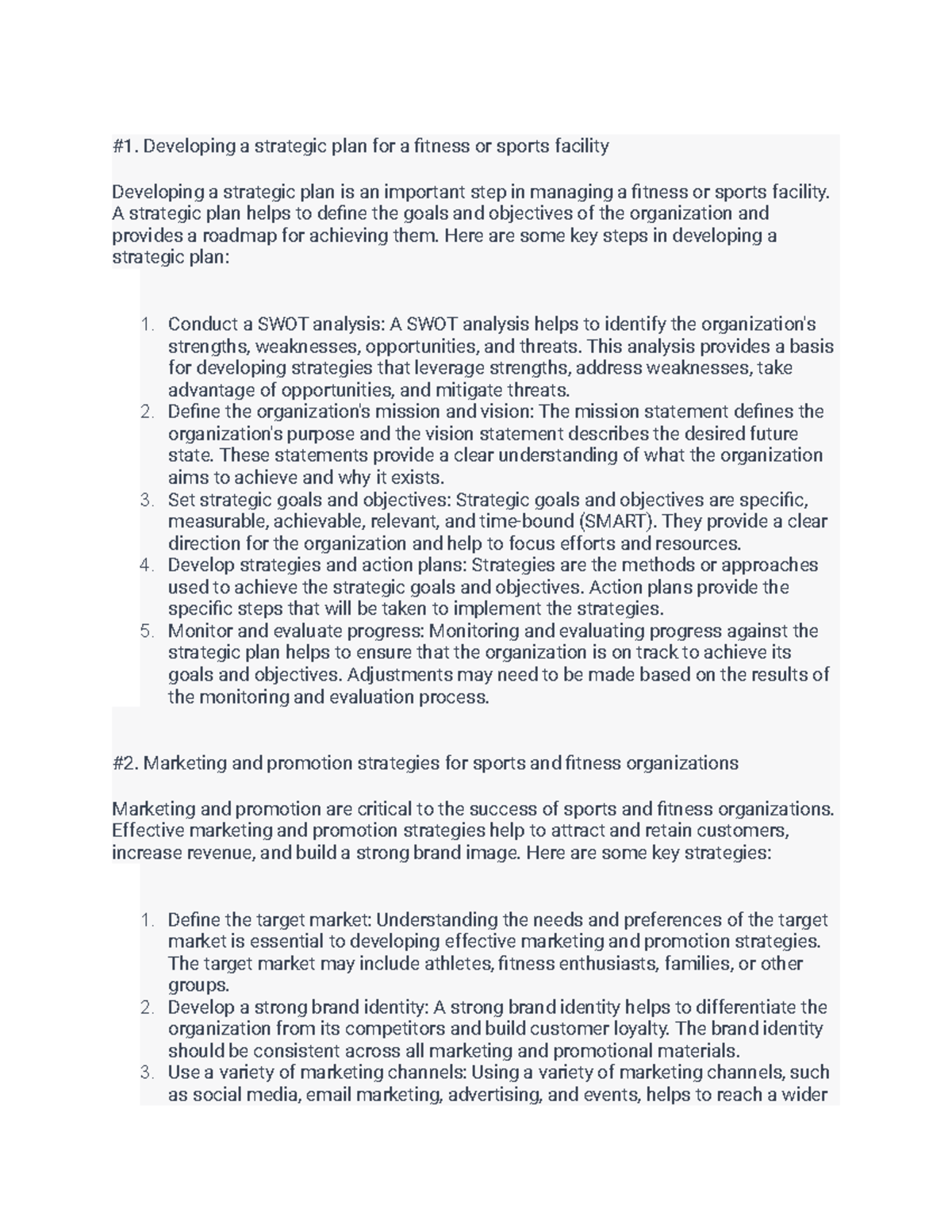 Sport and Fitness Management Strategies 1-2 - #1. Developing a ...
