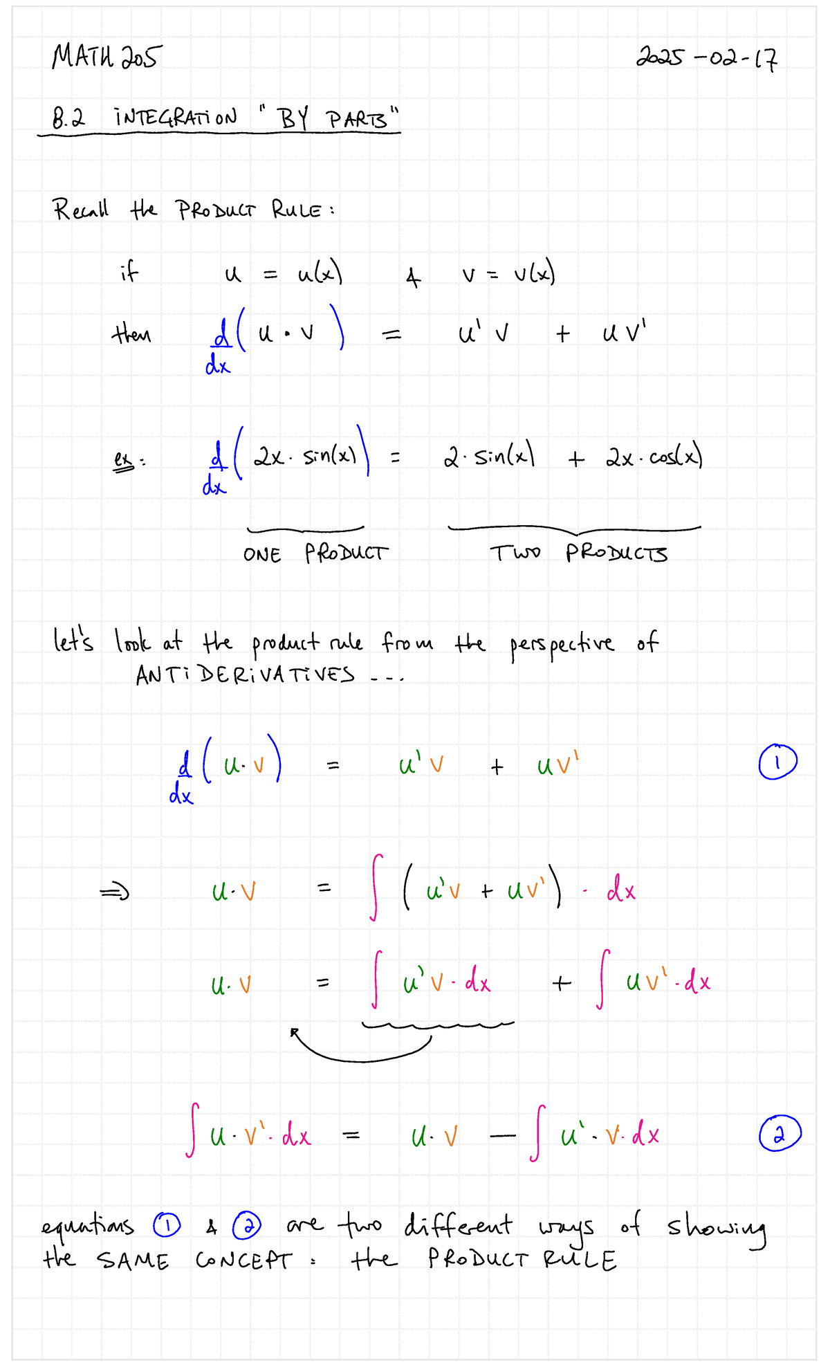 MATH 205 Lecture Notes: Integration and the Product Rule - Studocu