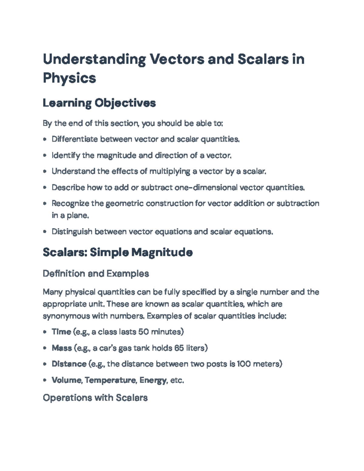 Understanding Vectors and Scalars in Physics - Concepts and Operations ...