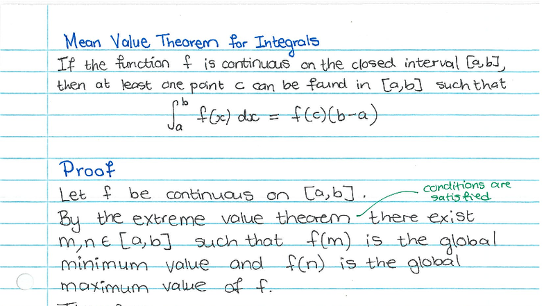 Proof of Mean Value Theorem for Integrals T2 - Studocu
