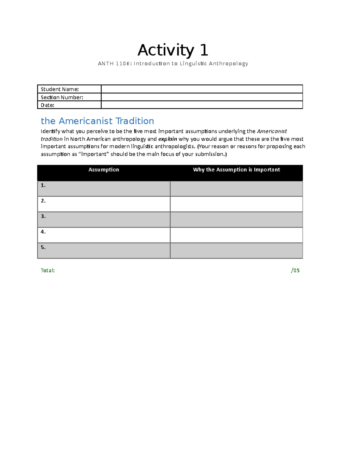 Activity 1: Analyzing Americanist Assumptions in Linguistic ...