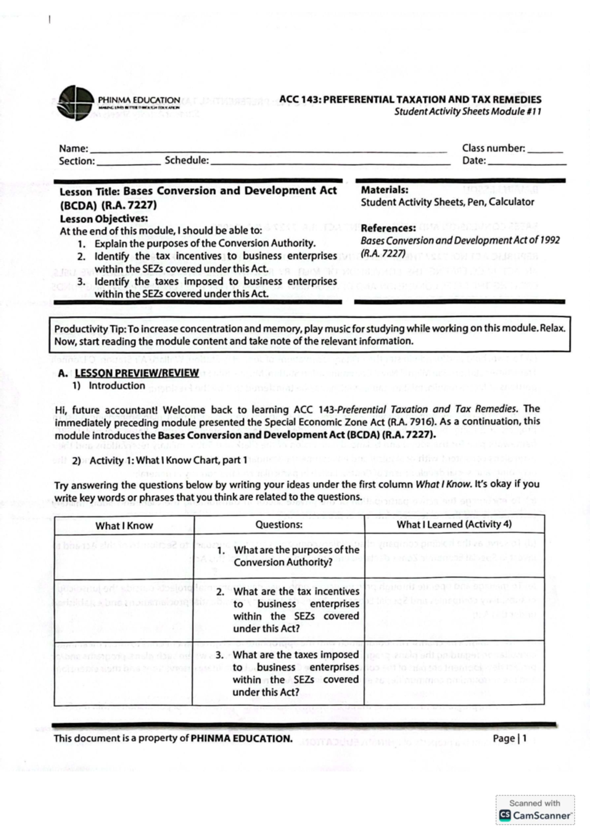 PHINMA EDUCATION ACC 143: Bases Conversion & Development Act Module ...