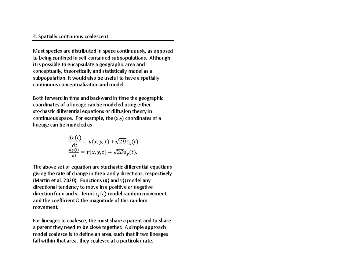 4. Coalescent Theory in Spatially Continuous Models - Studocu