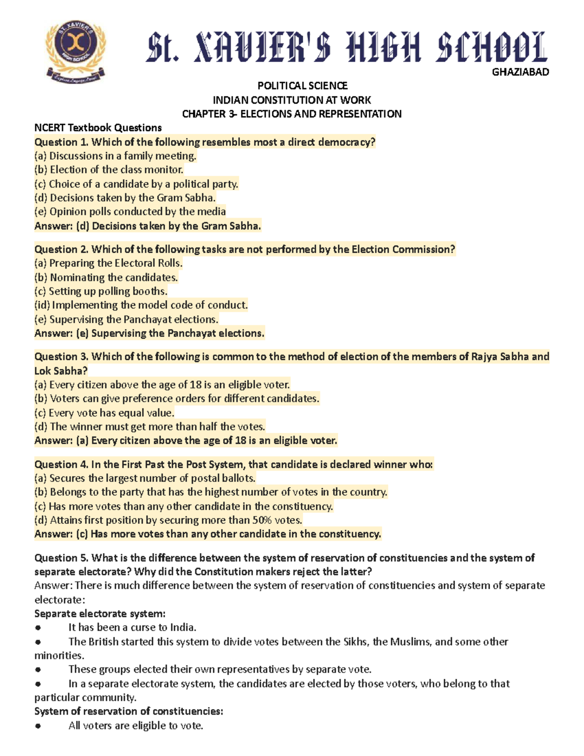 Election and Representation Class 11 NCERT Solutions: Key Questions and ...