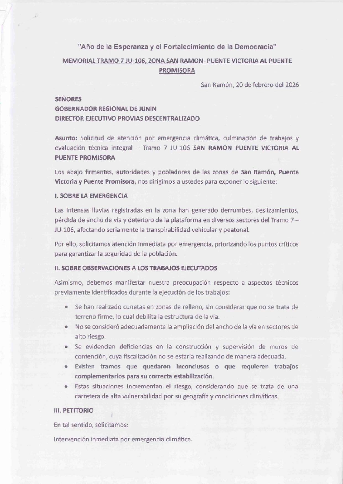 Memorial de Solicitud por Emergencia Climática - Tramo 7 San Ramón ...