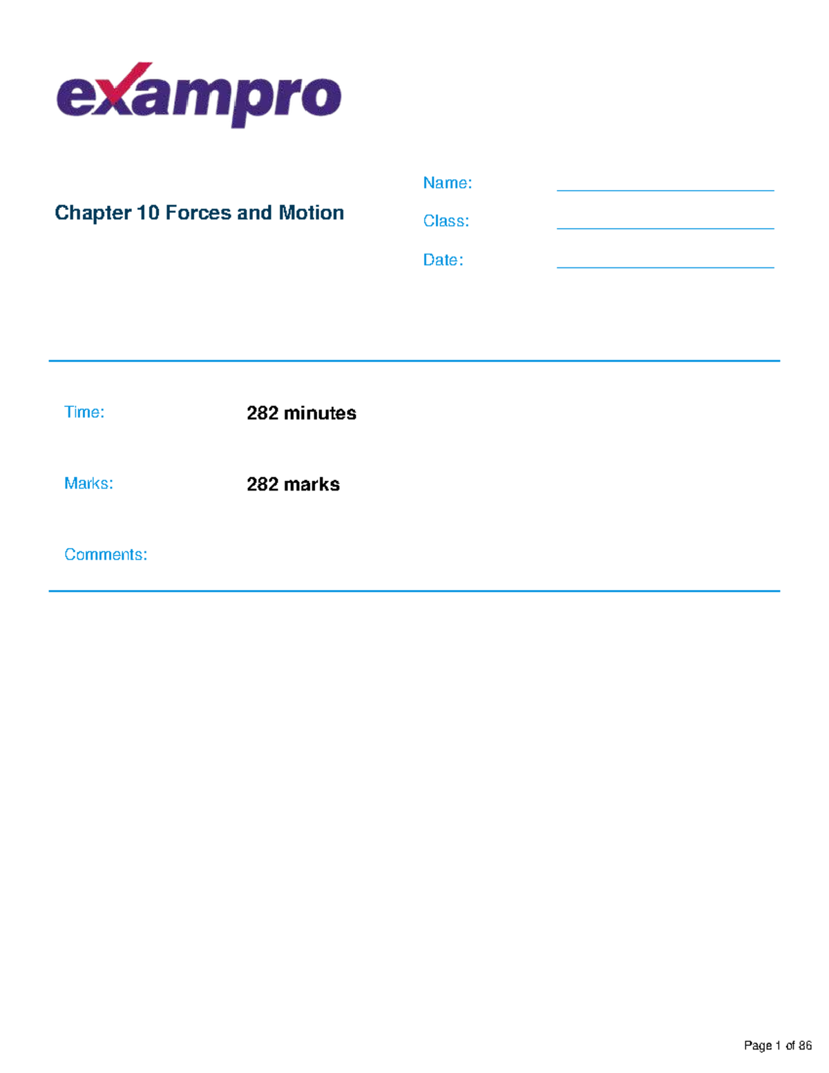 Chapter 10 - Forces and Motion Exam Pack & Mark Scheme - Studocu