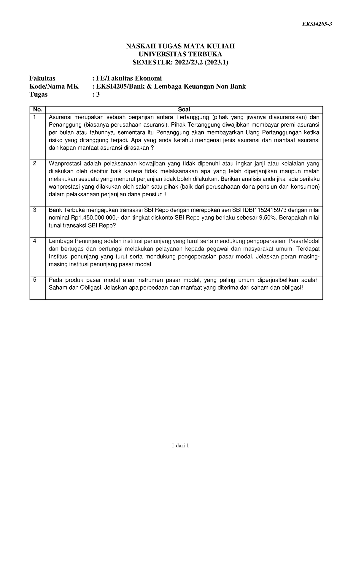 Tugas 3: Bank & Lembaga Keuangan Non Bank (EKSI4205) - Analisis dan Pemahaman - Studocu