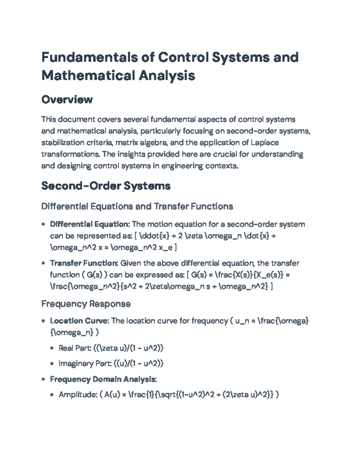 Control Systems (ENG 101) & Math Analysis Overview: Key Concepts - Studocu
