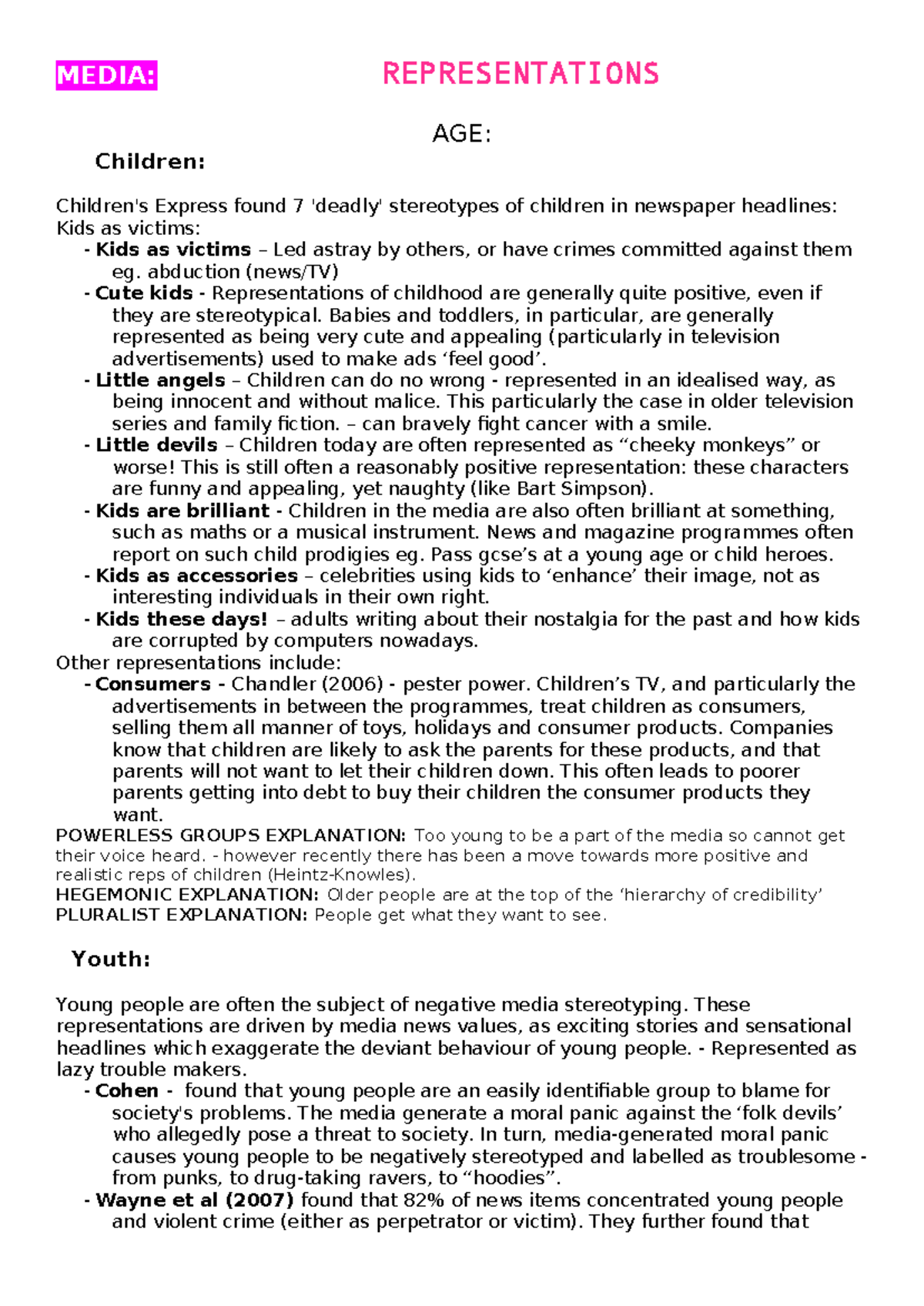 **Media Representations Summary Analysis - SOC101** - Studocu