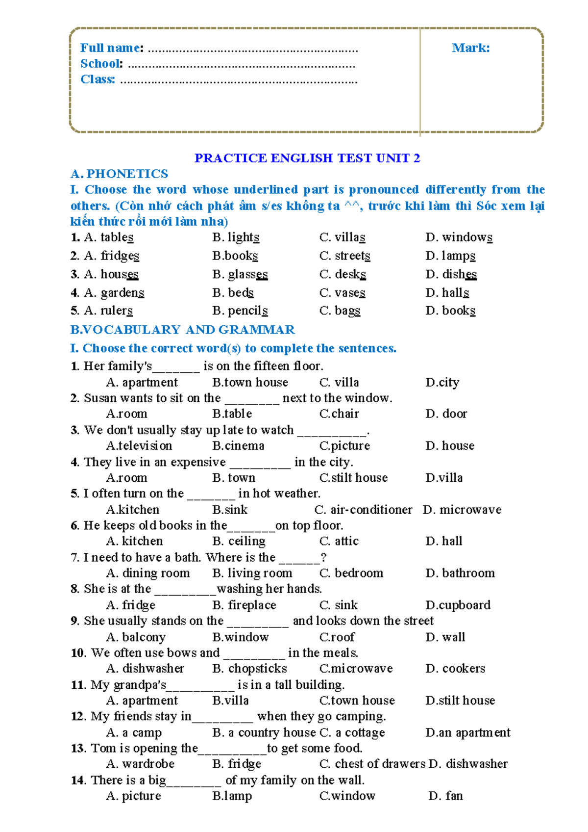 TA 6 Global Practice Test - Unit 2: English Phonetics & Vocabulary ...