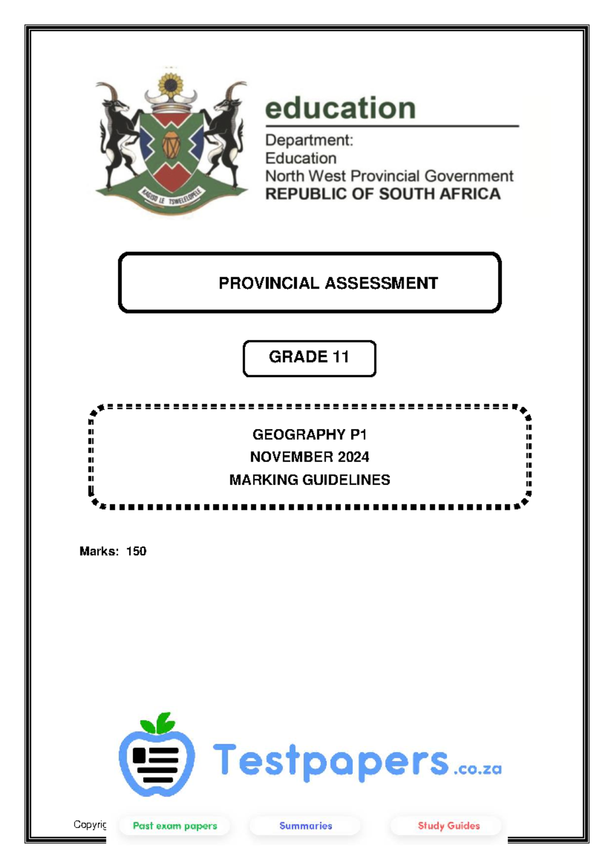 NW 11 Geography P1 Marking Guidelines November 2024 - Studocu