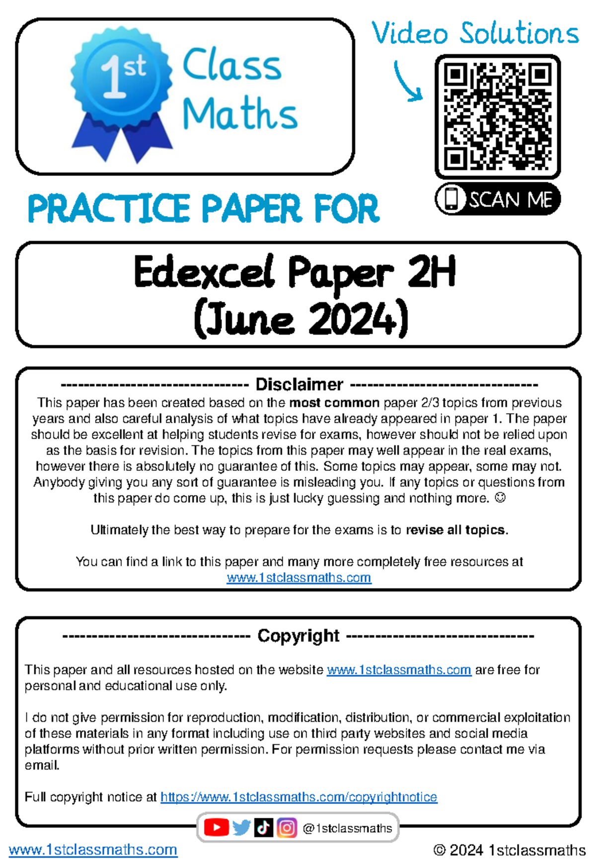 Edexcel Maths Paper 2H - Practice Questions June 2024 - Studocu