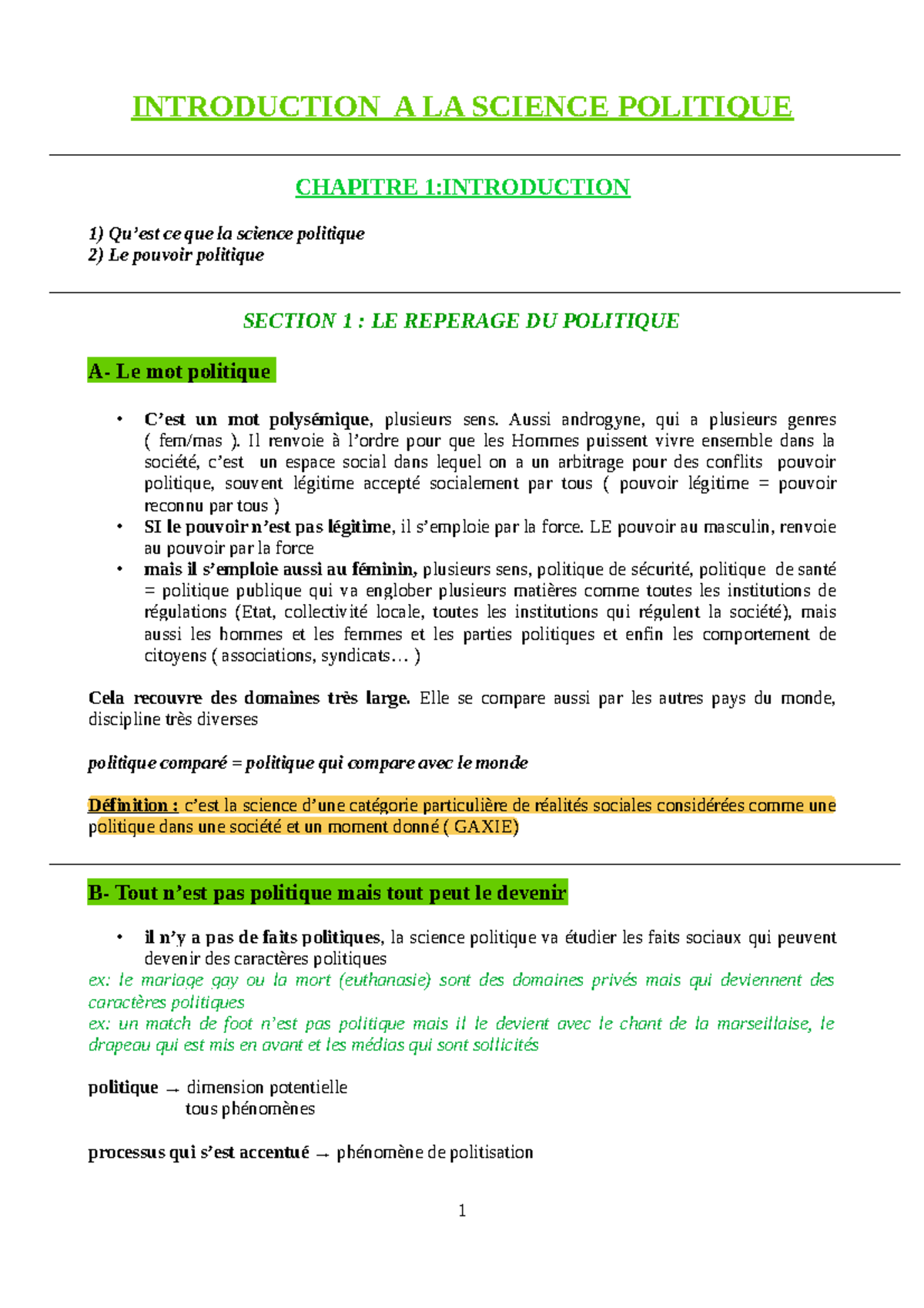 INTRODUCTION À LA SCIENCE POLITIQUE - CHAPITRE 1 : LE POUVOIR POLITIQUE ...