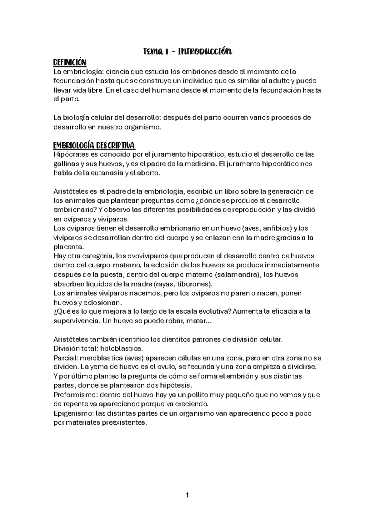 TEMA 1 - Introducción a la Embriología - Apuntes Biocel del Desarrollo ...