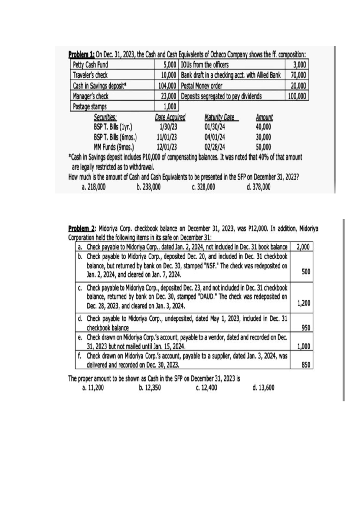 CCE Problems: Cash and Cash Equivalents Analysis for 2023 - Studocu