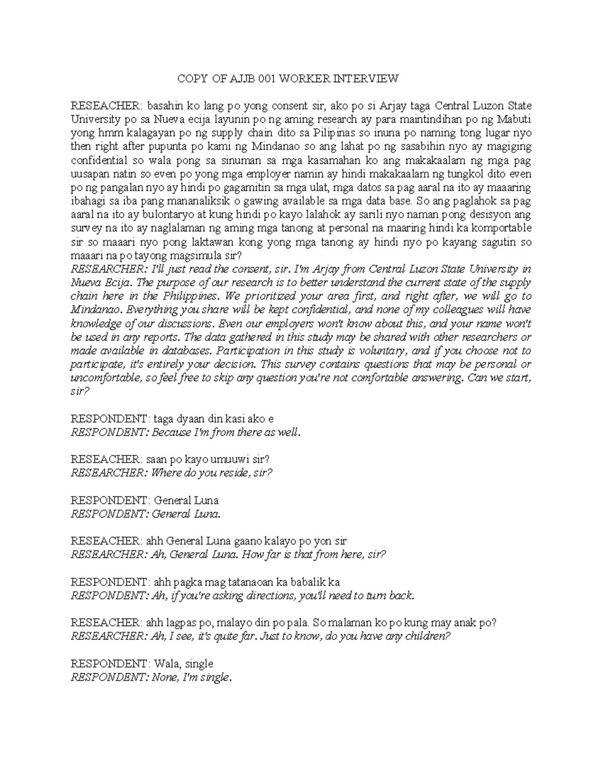 COPY OF AJJB 001 Worker Interview - COPY OF AJJB 001 WORKER INTERVIEW ...