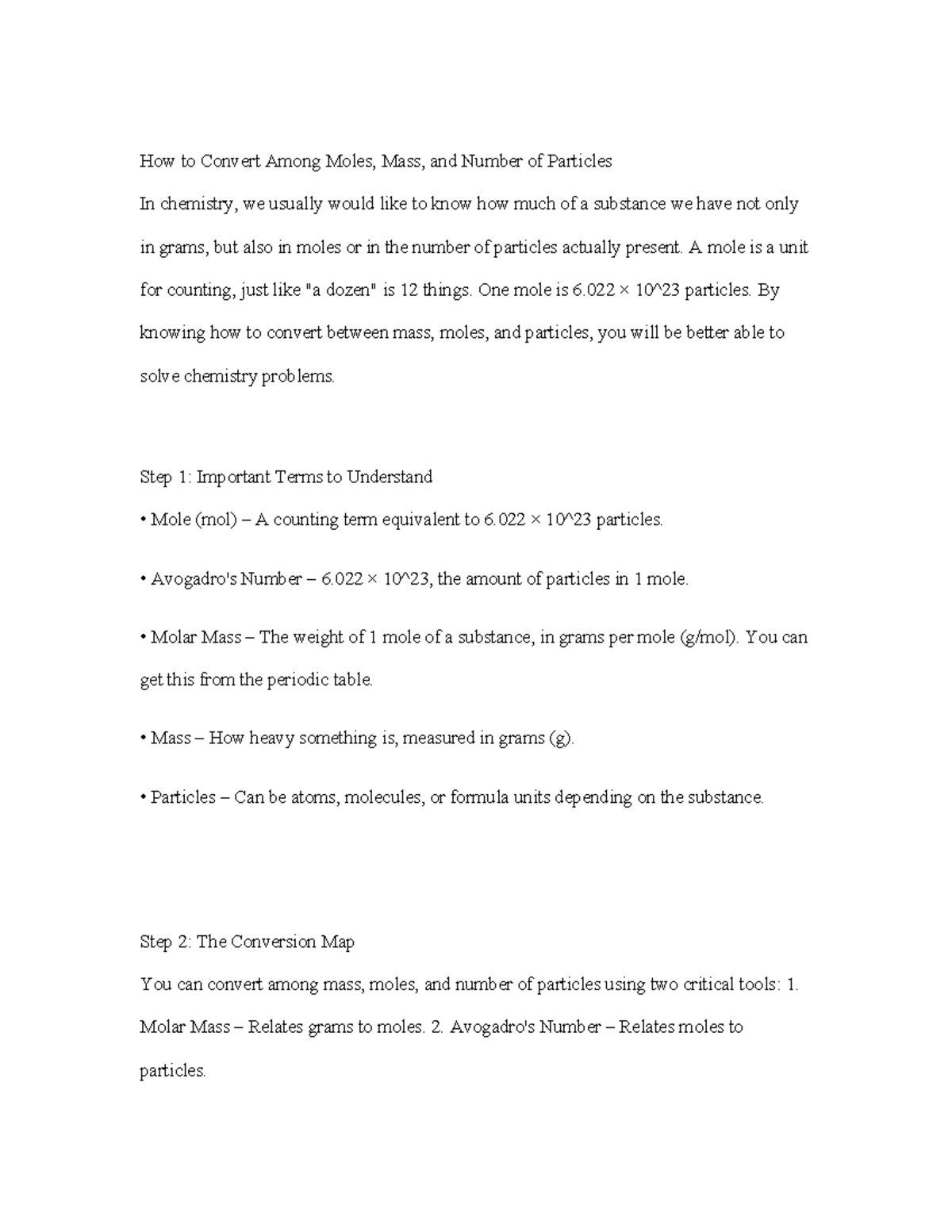 Chemistry Unit Conversion: Moles, Mass, and Particles Explained - Studocu