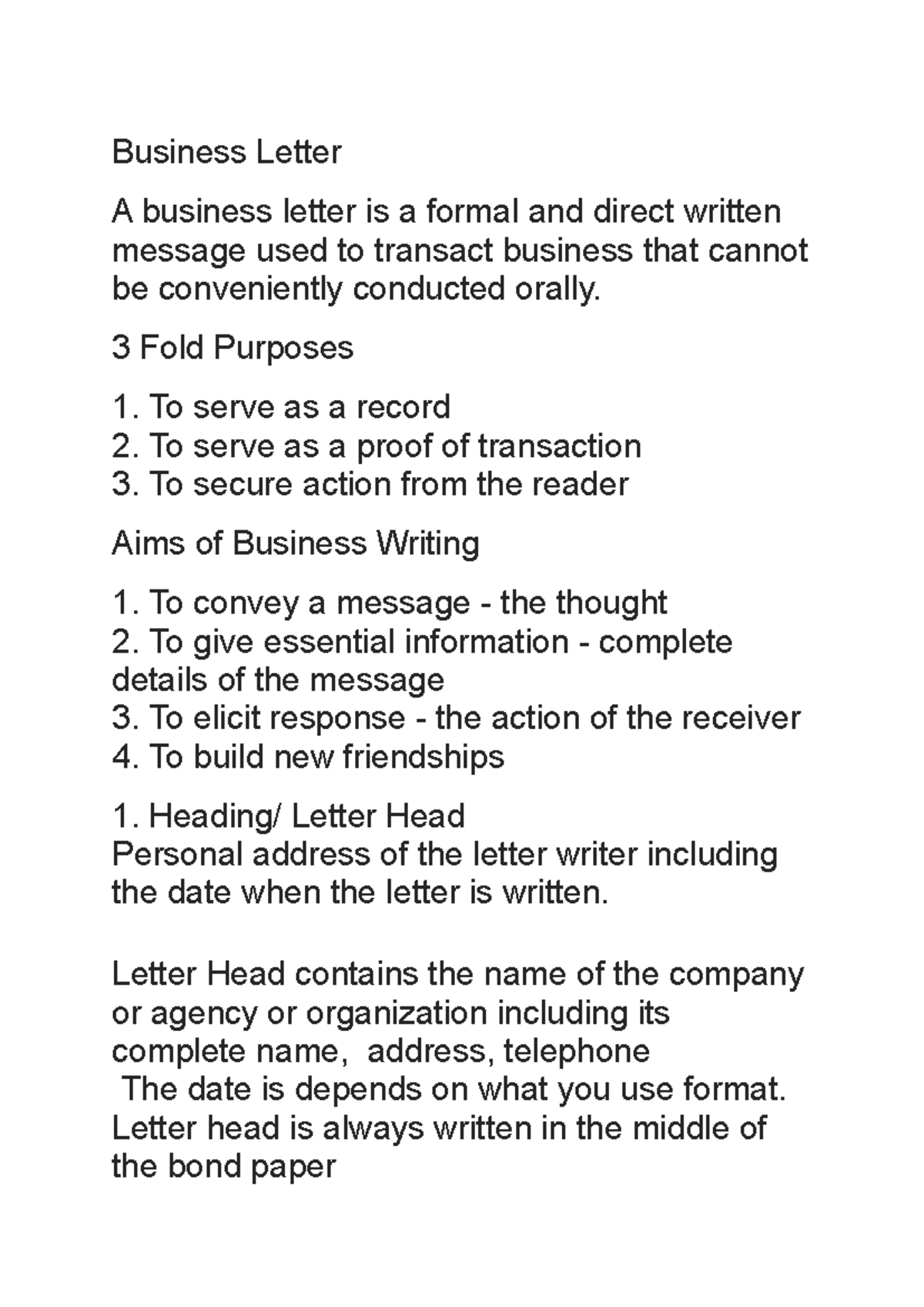 Business Letter - 3 Fold Purposes To serve as a record To serve as a ...