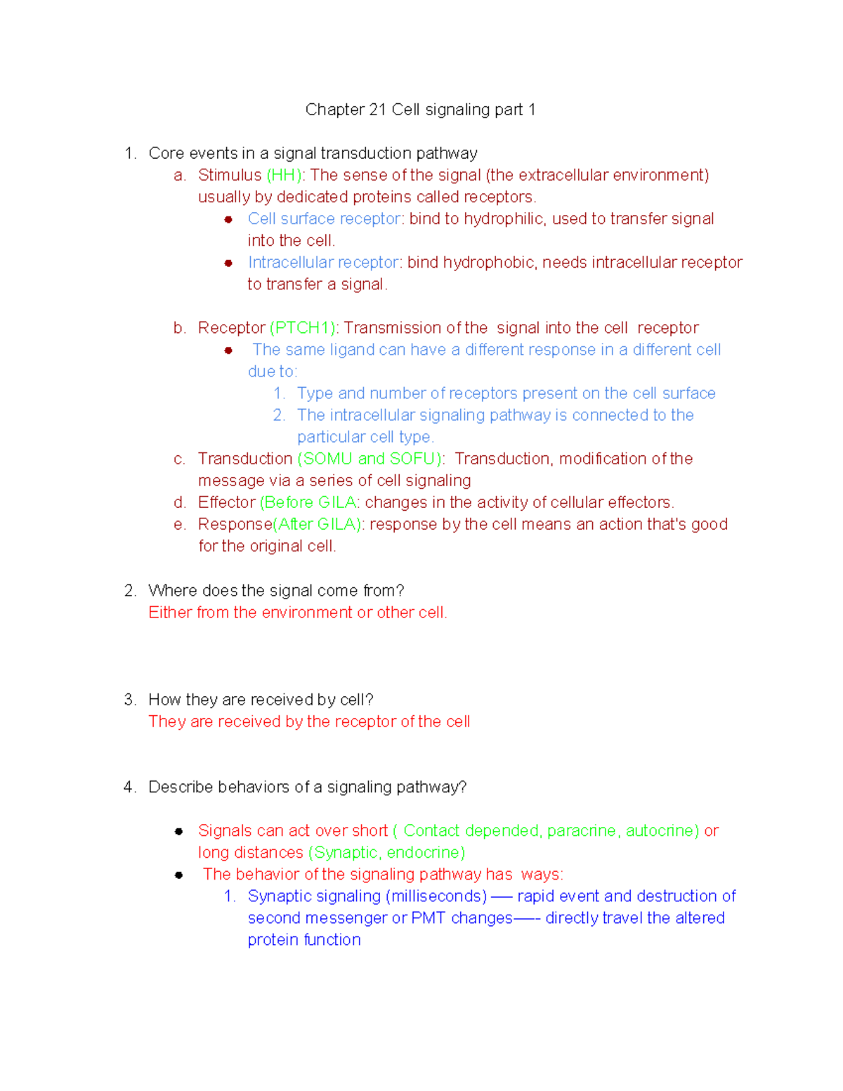 Bio 340 - Cell Signaling Chapter 21 Study Notes for Midterms/Finals ...
