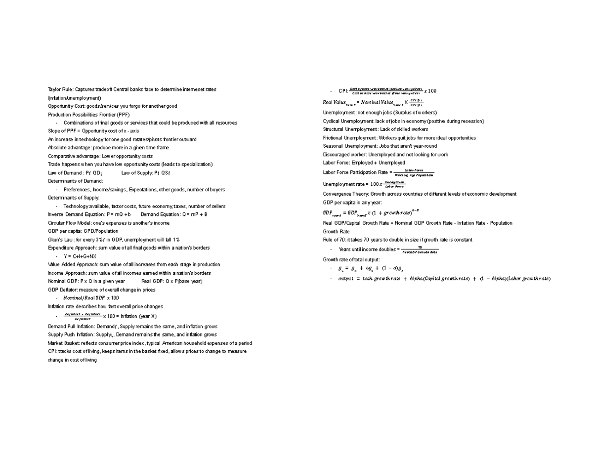 Macro Cheat Sheet: Key Concepts and Theories in Economics - Studocu
